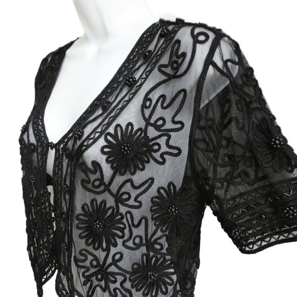 Vintage | Sweaters | Vintage Valenti Beaded Embroided Mesh Cardigan ...